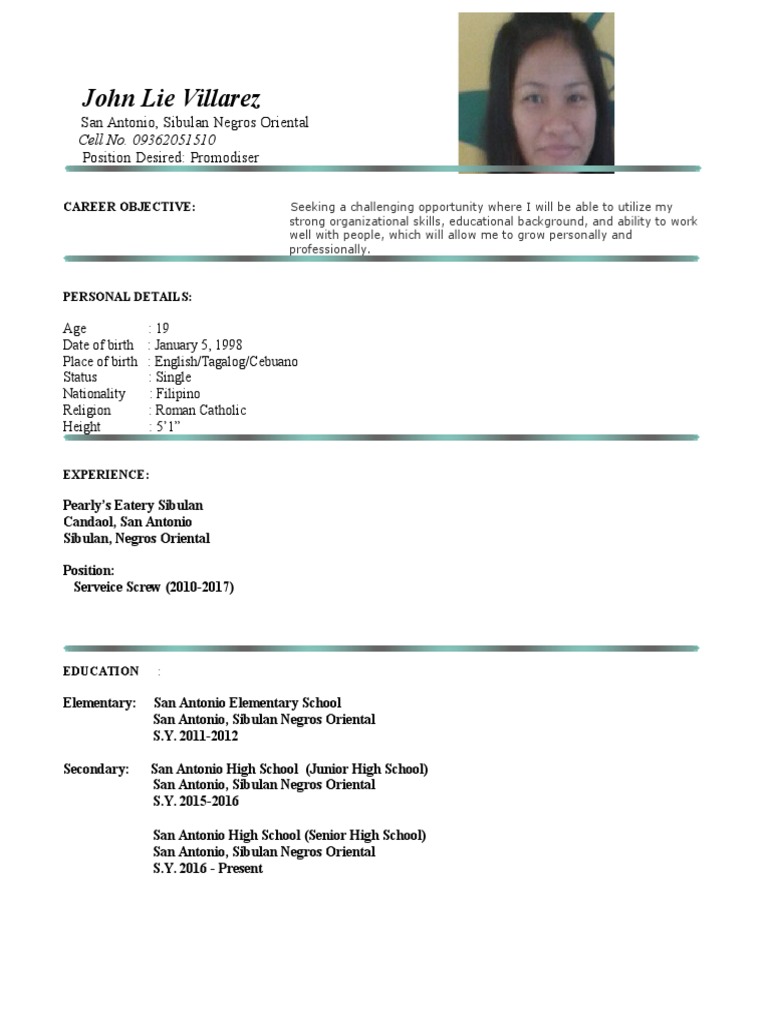 Promodiser Job Application Resume | PDF | Career & Growth | Wellness