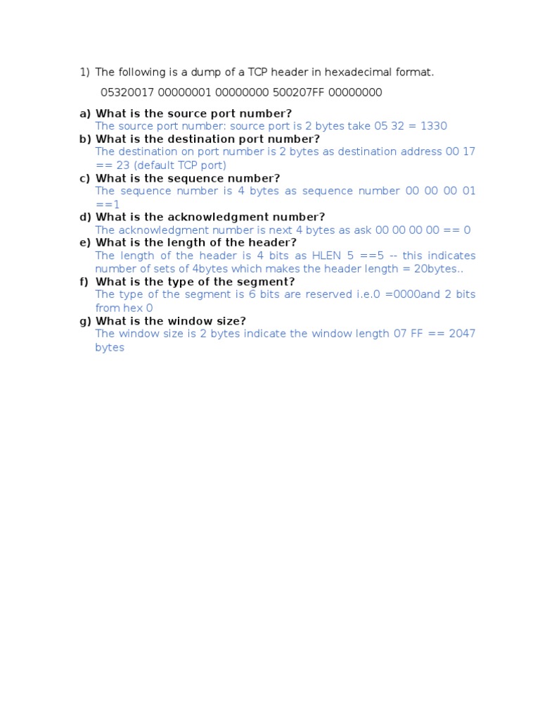 The Following Is A Dump Of A Tcp Header In Hexadecimal Format Pdf 