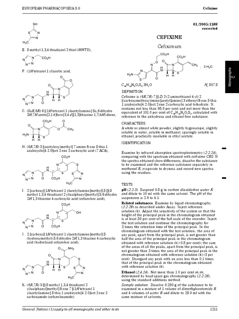 Cefiximum: Cefixime | PDF | Chromatography | Elution