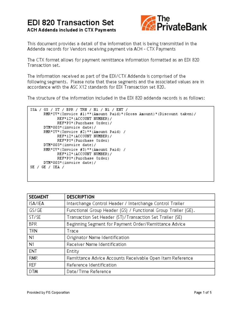 EDI 820 for ACH Payment Details | PDF | Electronic Data Interchange ...