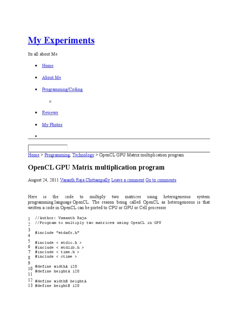 My Experiments: Opencl Gpu Matrix Multiplication Program | PDF | Operating System Technology ...
