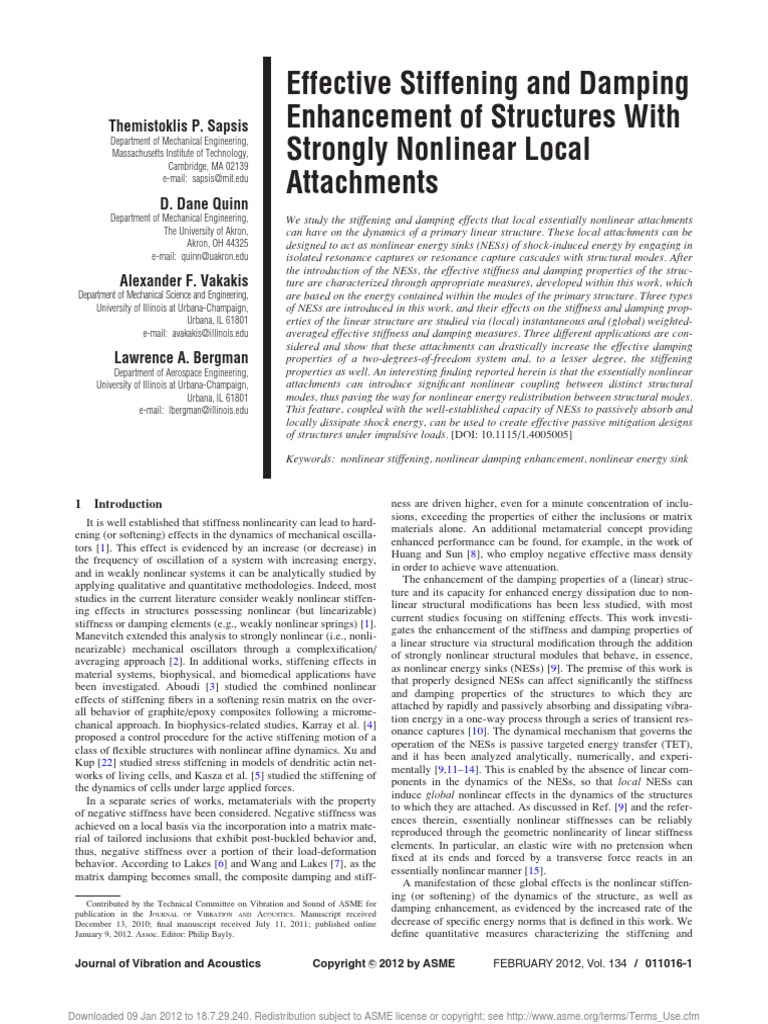 Effective Stiffening and Damping Enhancement of Structures With Strongly Nonlinear Local ...