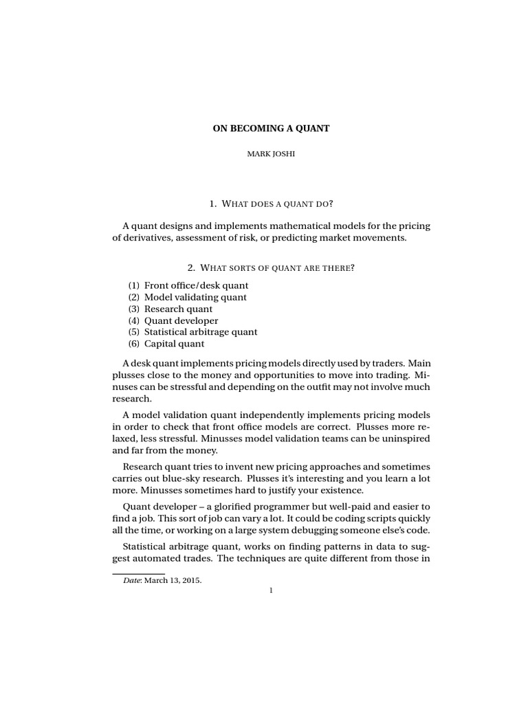 Advice - On Becoming A Quant PDF | PDF | Quantitative Analyst ...