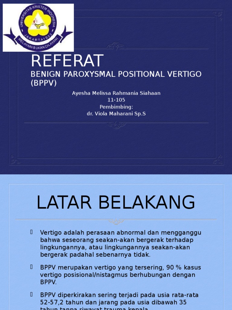 BPPV (Benign Paroxysmal Positional Vertigo) | PDF