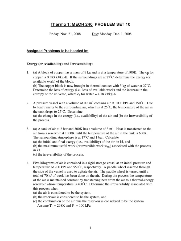 Mech 240 Thermodynamics Pdf Exergy Heat