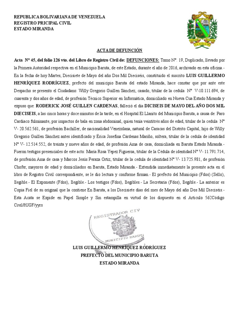 Acta de Defunción (Modelo) | PDF