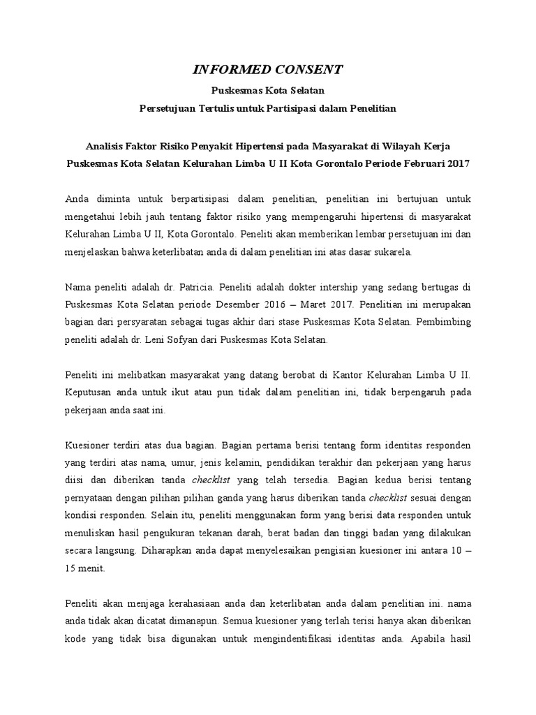 Informed Consent Dan Kuesioner | PDF | Pengembangan Diri