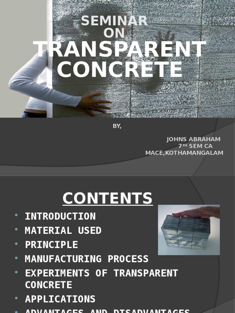 Transparent Concrete Seminar Overview | PDF | Optical Fiber | Fibers