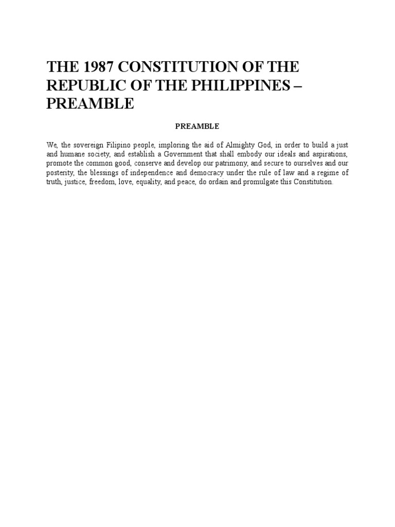 1987 Philippine Constitution Preamble | PDF | Politics