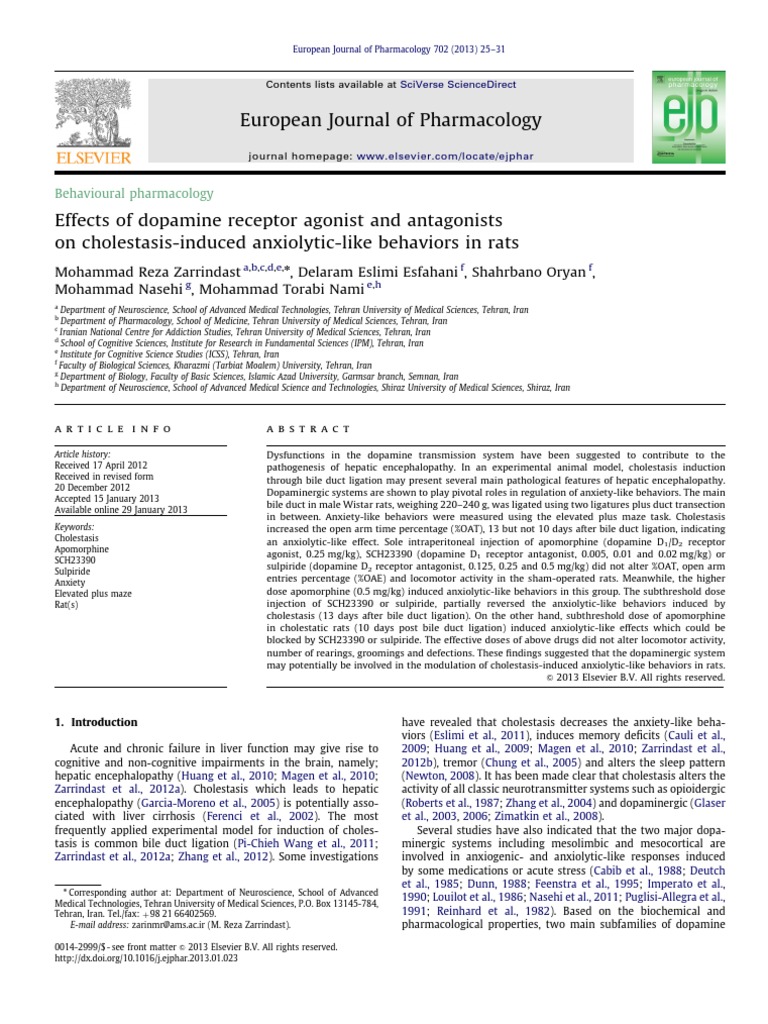 European Journal of Pharmacology | PDF | Dopamine | Nervous System