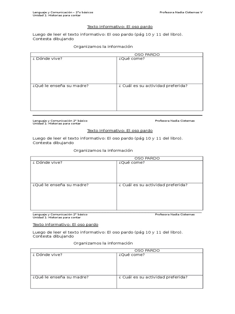 Guía Texto Informativo El Oso | PDF