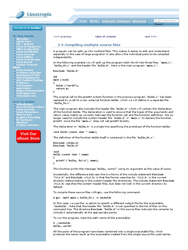 An Introduction To Gcc Compiling Multiple Source Files Pdf Linux Subroutine