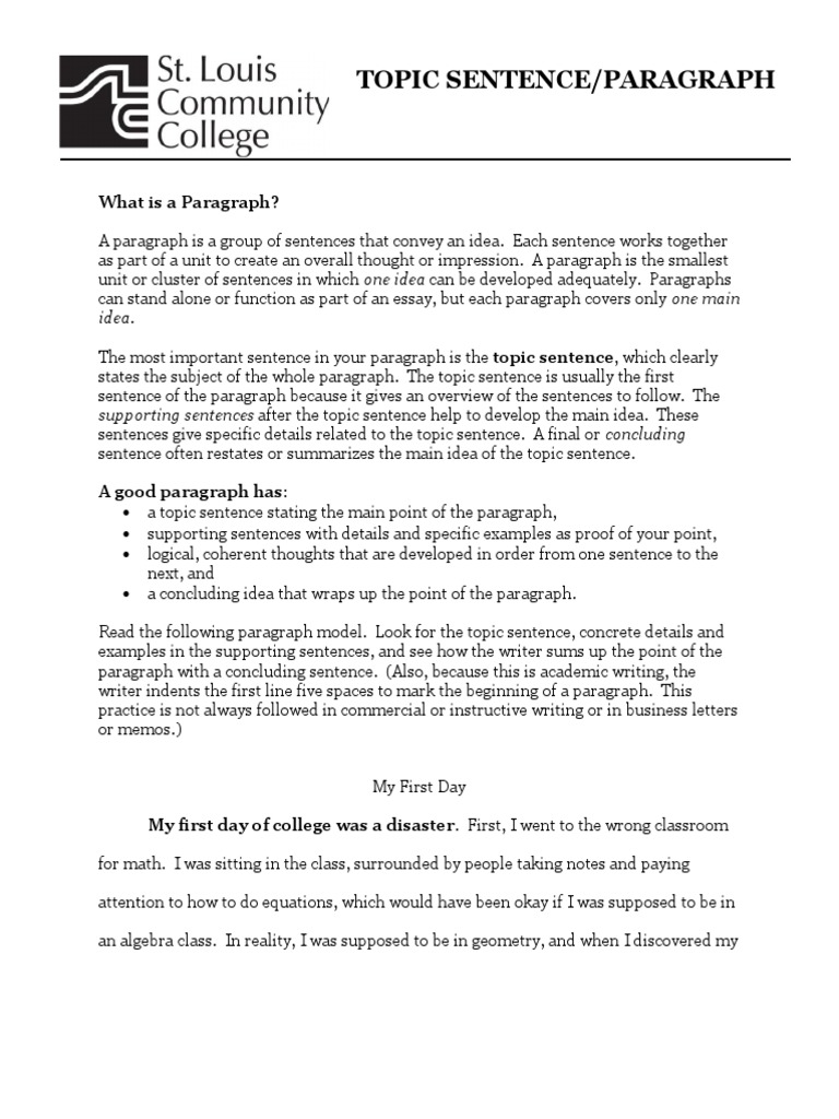 Topic Sentence Paragraph | PDF | Paragraph | Sentence (Linguistics)