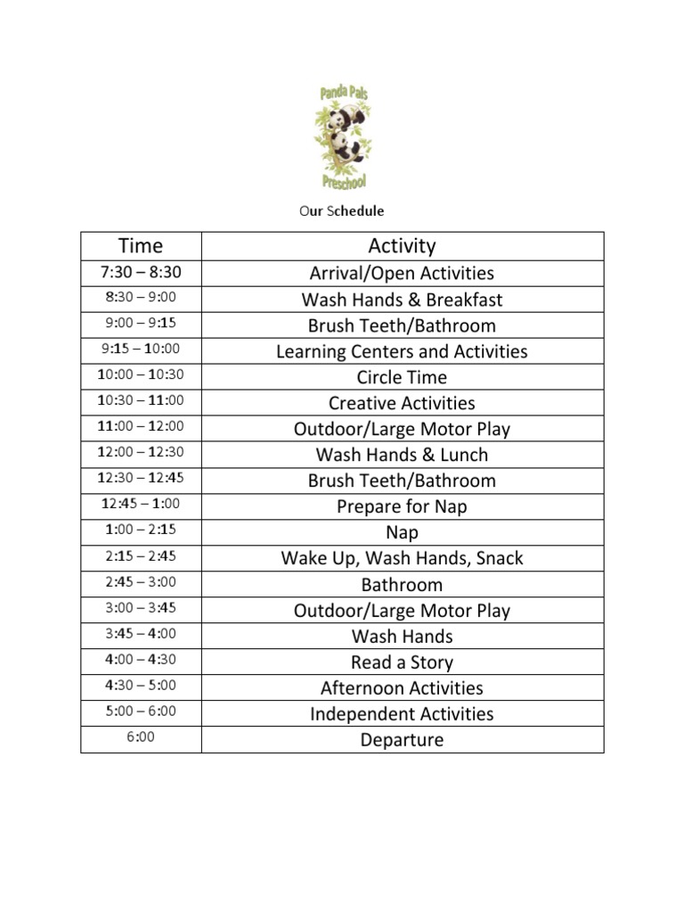 Panda Pals Schedule Final | PDF
