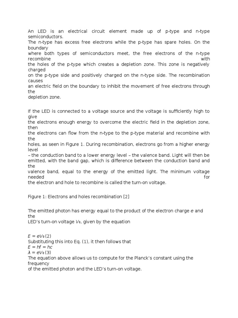 E = eV E = hf = hc λ = eV | PDF | Electron Hole | Light