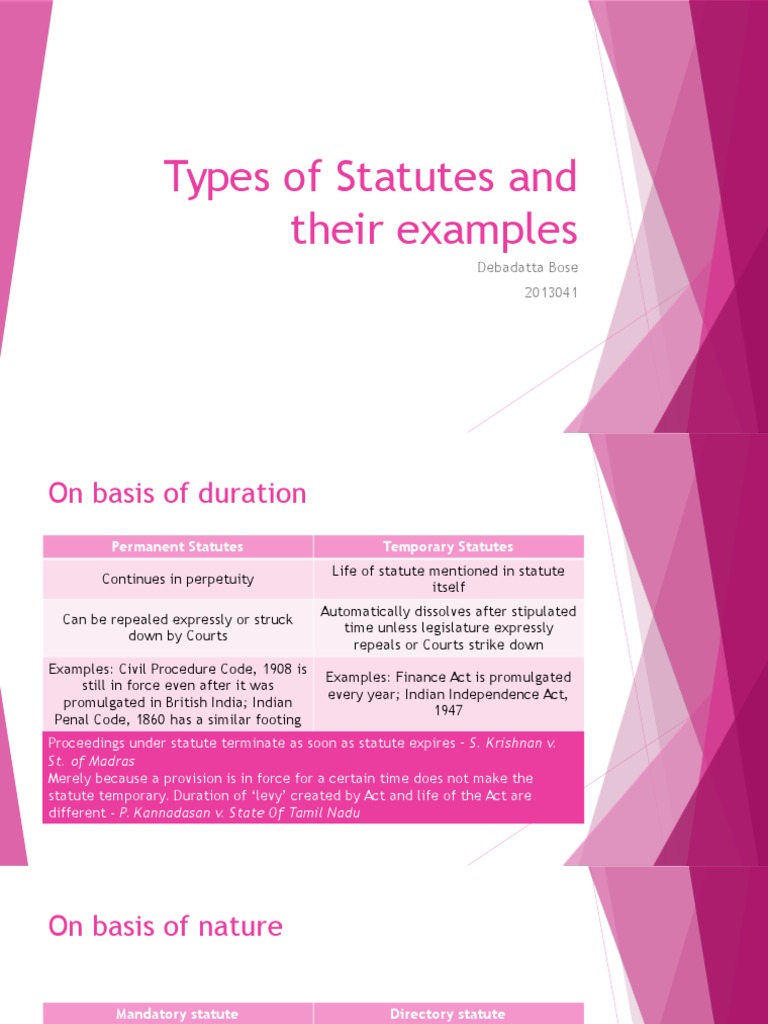 Types of Statutes and Their Examples | PDF | Bankruptcy | Act Of Parliament