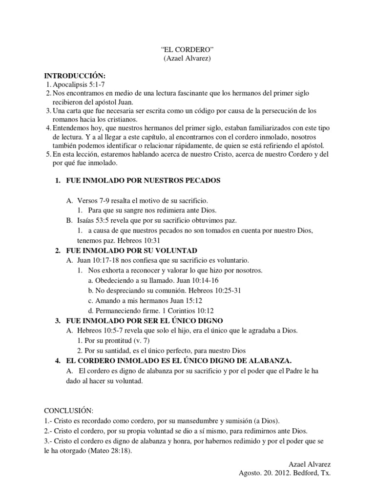 El Cordero Inmolado | PDF | Cordero de Dios | Cristo (título)