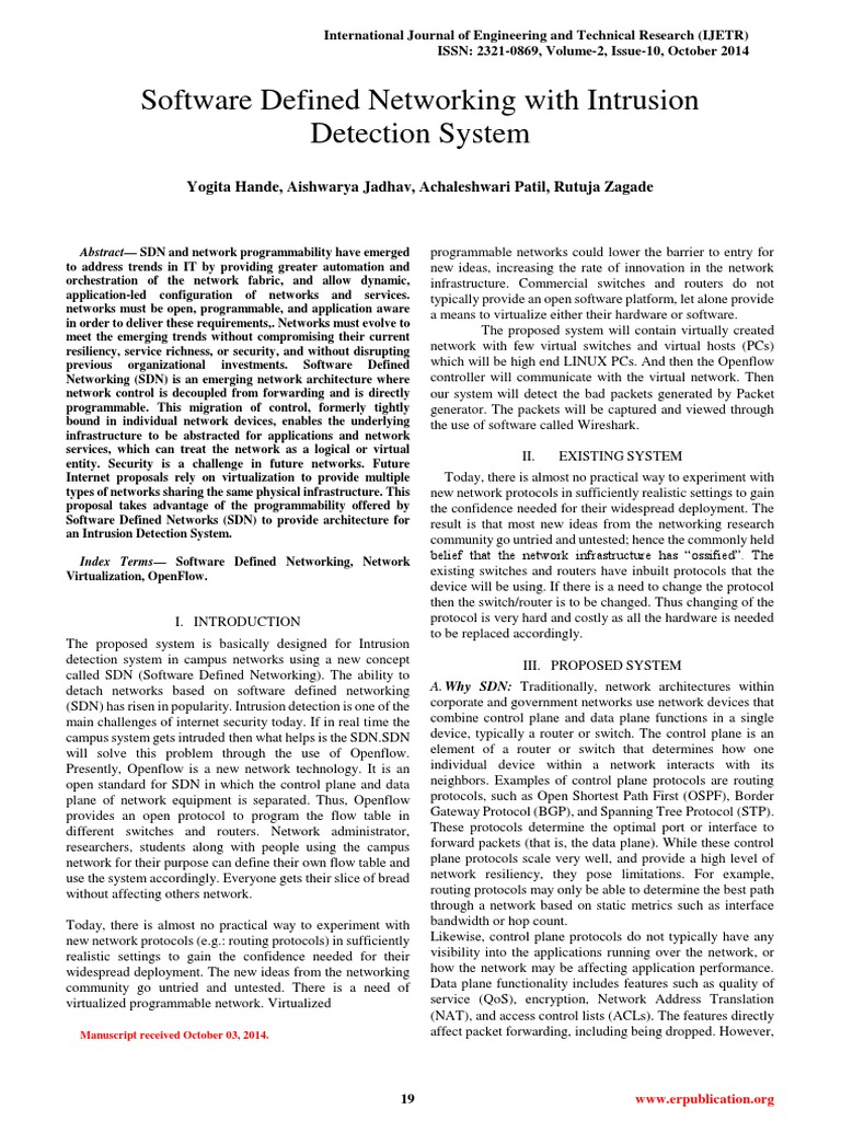 Software Defined Networking With Intrusion Detection System | PDF