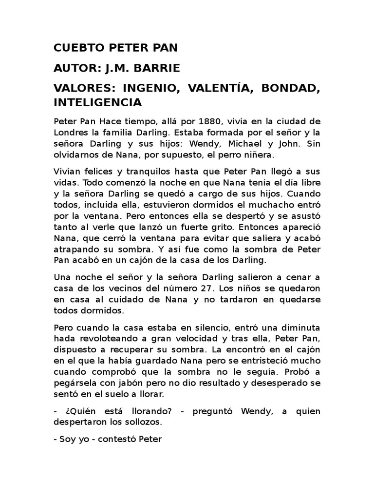 Resumen del Cuento de Peter Pan | PDF | Peter Pan | Neverland