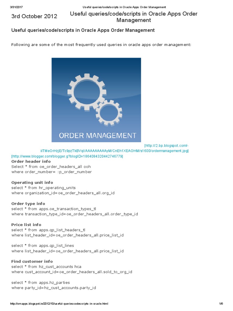 Oracle Apps Order Management Queries | PDF | Information Technology ...
