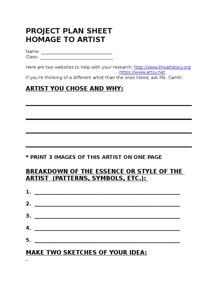 Project Plan Sheet | PDF