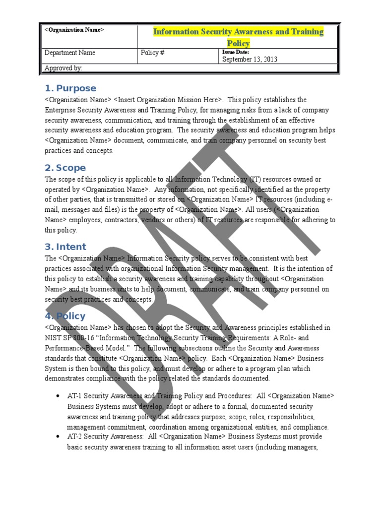 TEMPLATE Information Security Awareness and Training Policy | PDF ...