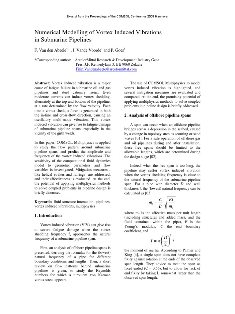 Numerical Modelling of Vortex Induced Vibrations | Download Free PDF ...