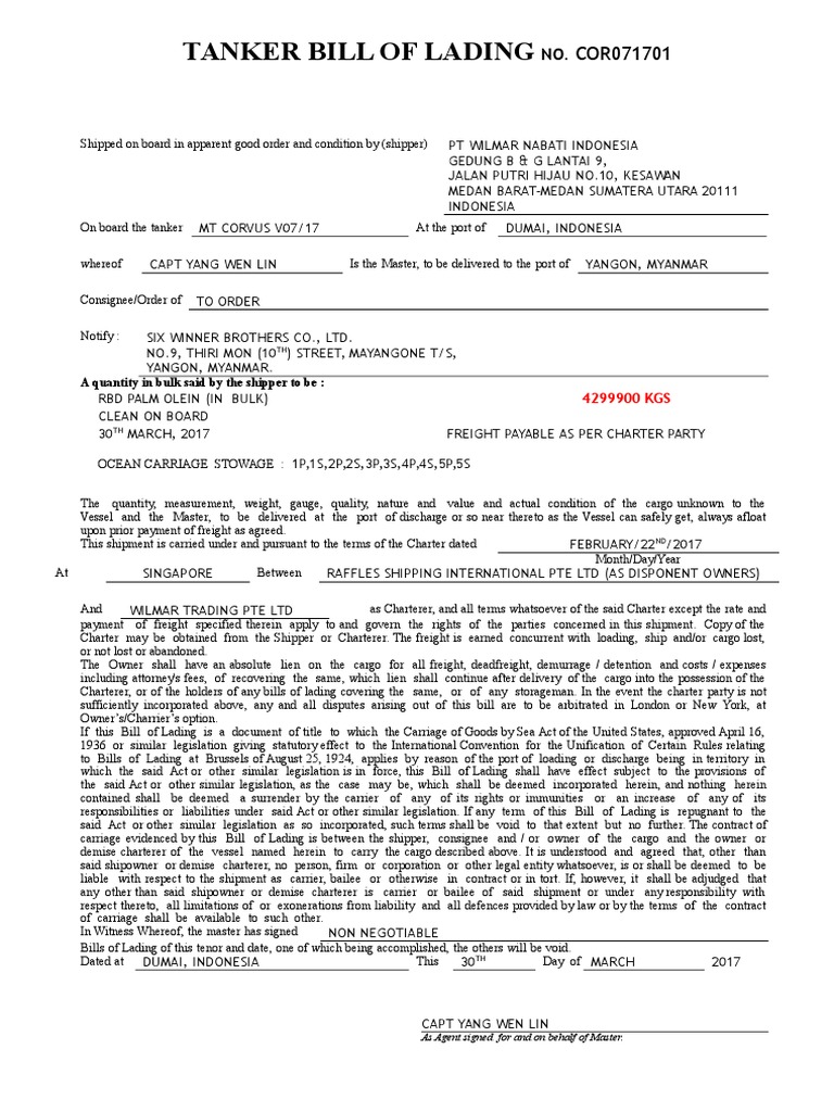 Draft BL - Rol | PDF | Bill Of Lading | Cargo