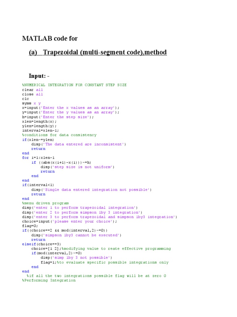 MATLB code | Integral | Matlab