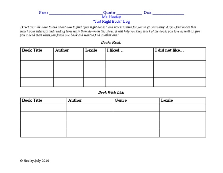 Student Reading Log Guide | PDF