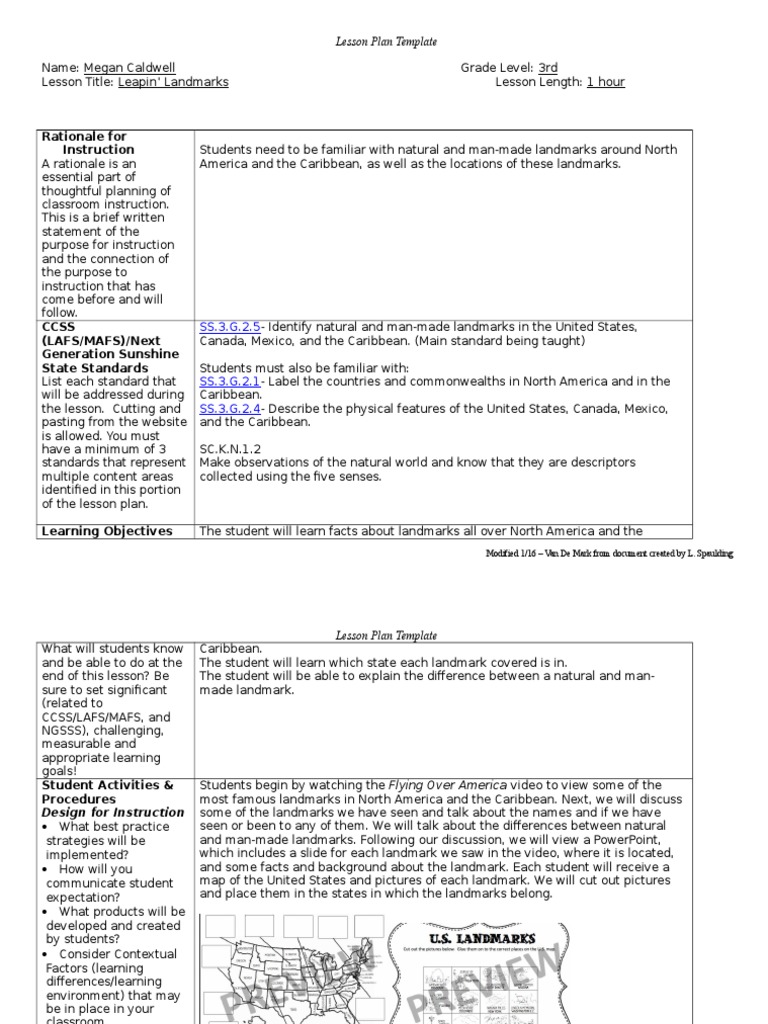 Landmarks Lesson Plan | PDF | Educational Assessment | Lesson Plan