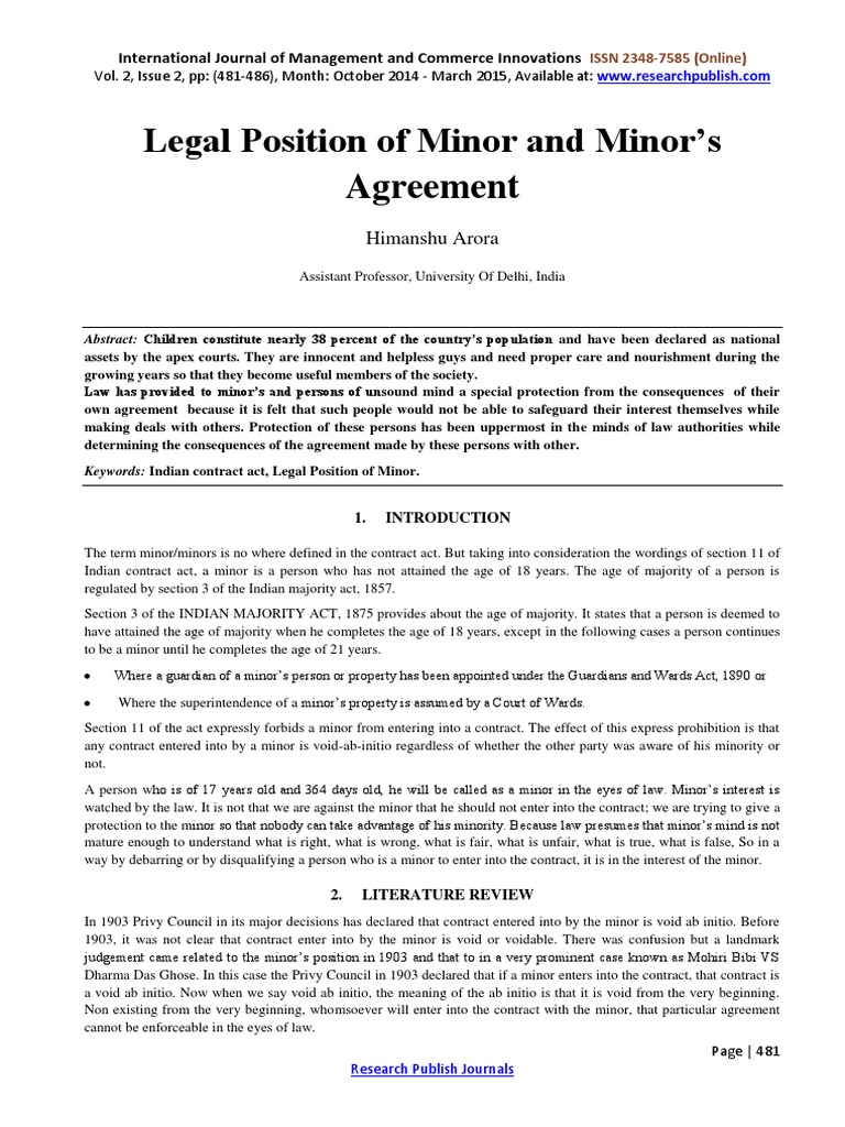 Legal Position of Minor and Minors Agreement-1135 (1) | Estoppel ...