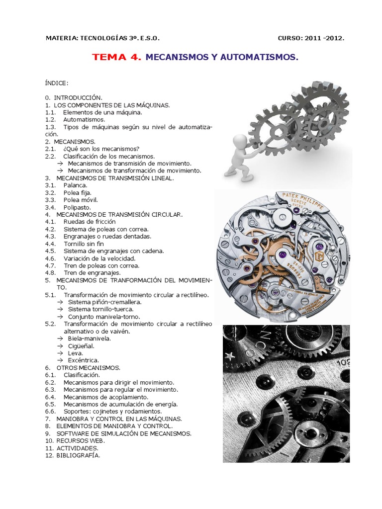 Tema 4 Mecanismos y Automatismos - t6 Libro Texto | PDF | Engranaje | Transmisión (Mecánica)