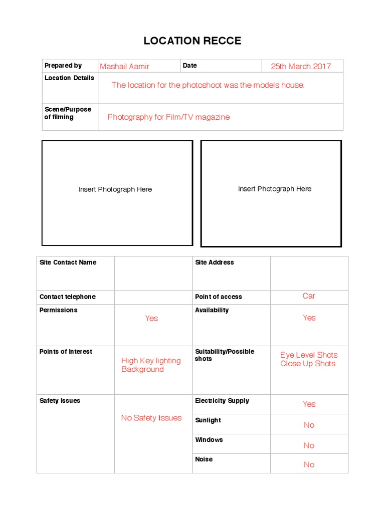Location Recce Template PDF