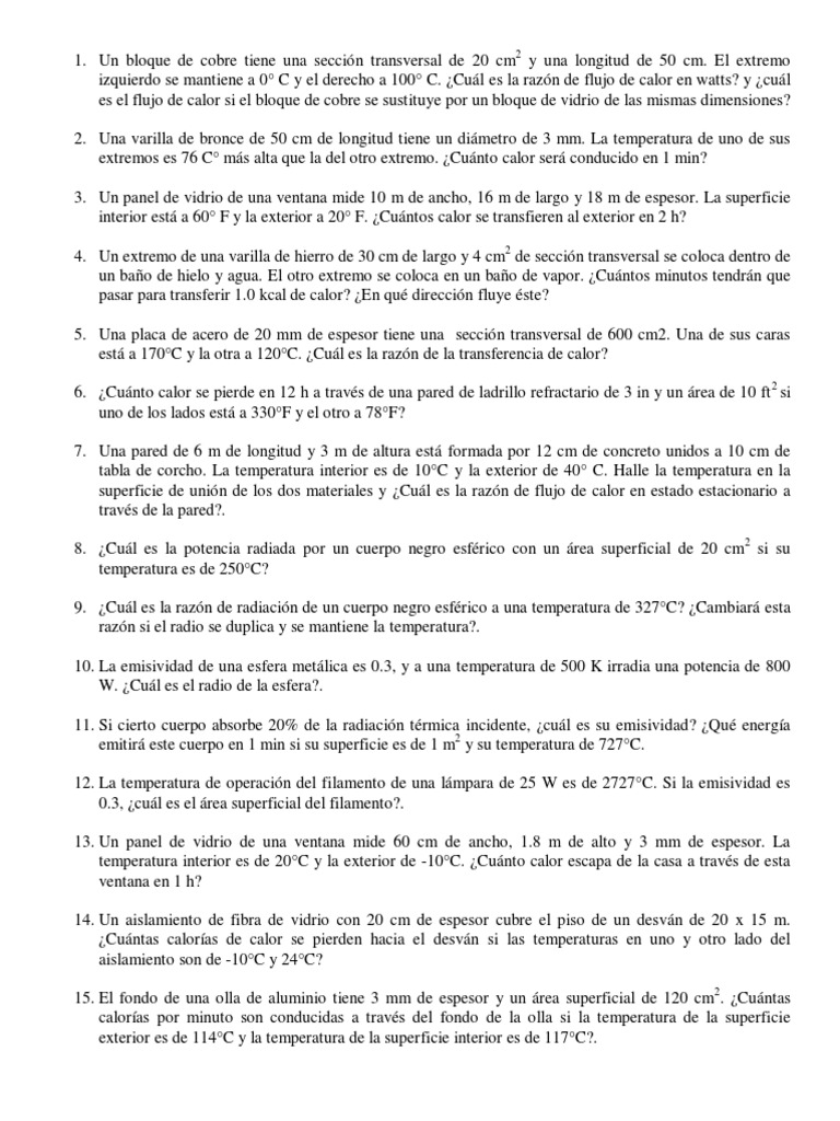 Problemas - Transferencia de Calor | PDF | Conduccion termica | Calor