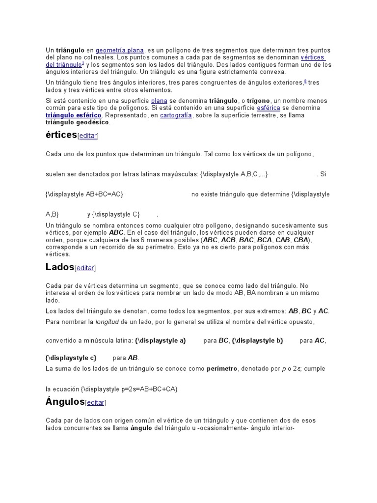 Un Triángulo en Geometría Plana, Es Un Polígono de Tres Segmentos Que ...