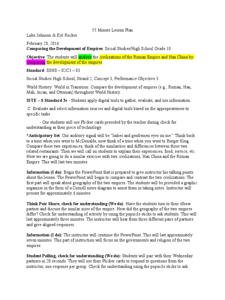 55 Minute Lesson Plan | PDF | Han Dynasty | Lesson Plan