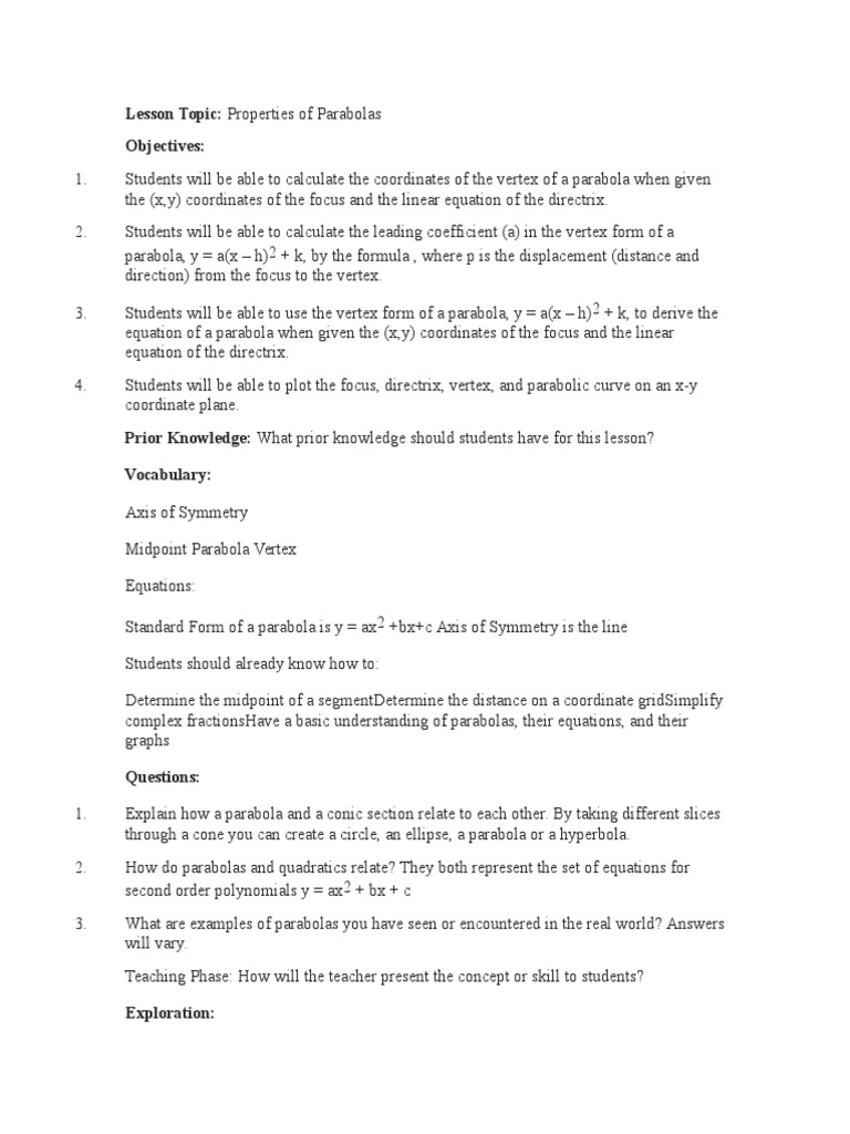 Properties of Parabolas | PDF | Analytic Geometry | Geometry