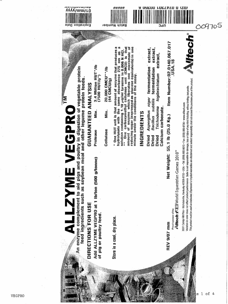 Allzyme Vegpro Especificaciones | PDF