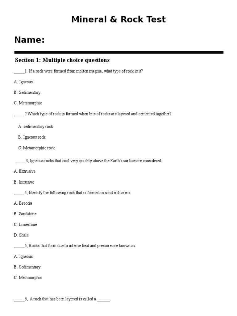 Mineral Rock Test | PDF | Rock (Geology) | Igneous Rock