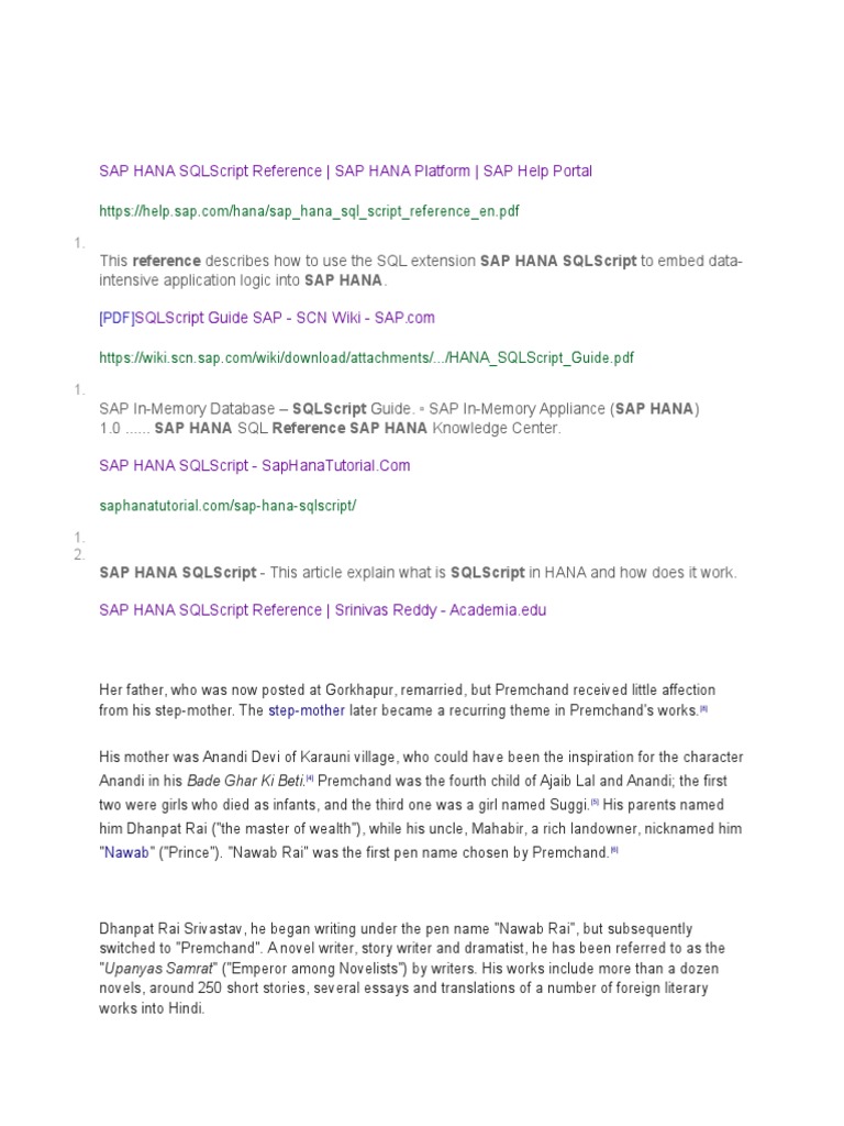 Sap Hana Sqlscript Reference Sap Hana Platform Sap Help Portal Pdf Data Management