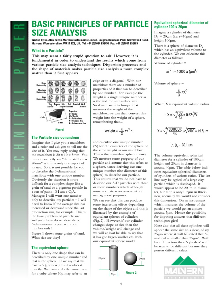 Basic Principles of Particle Size Analysis MRK034 PDF | PDF | Volume ...