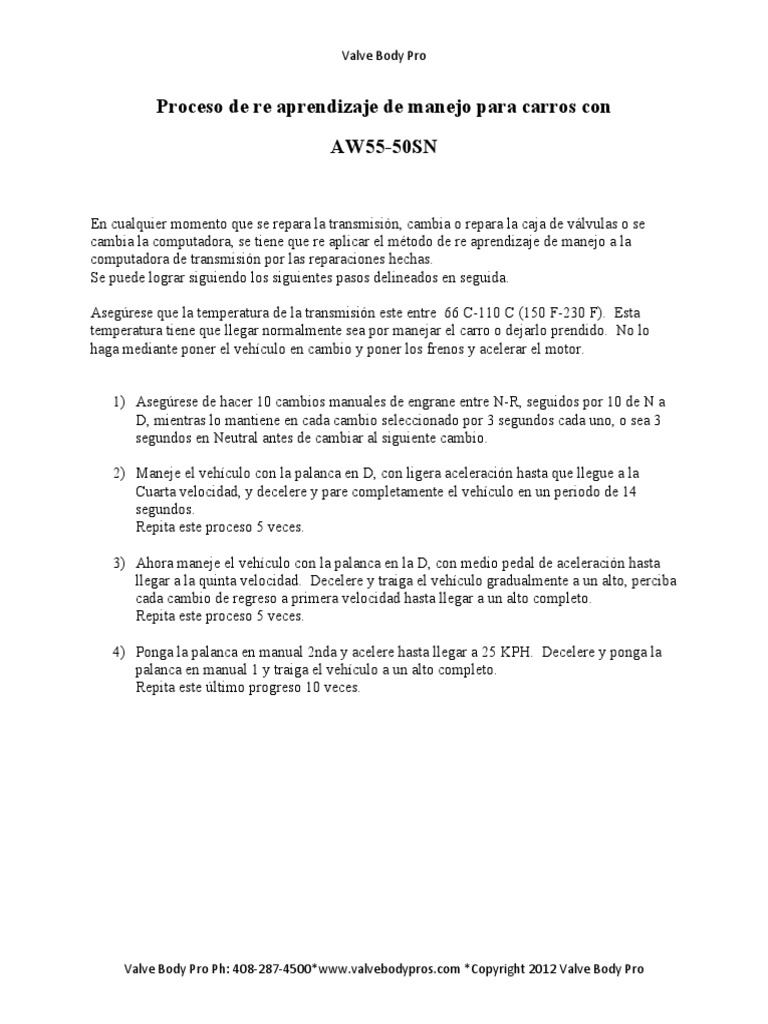 Aw55-50sn TCM Relearn Spanish | PDF
