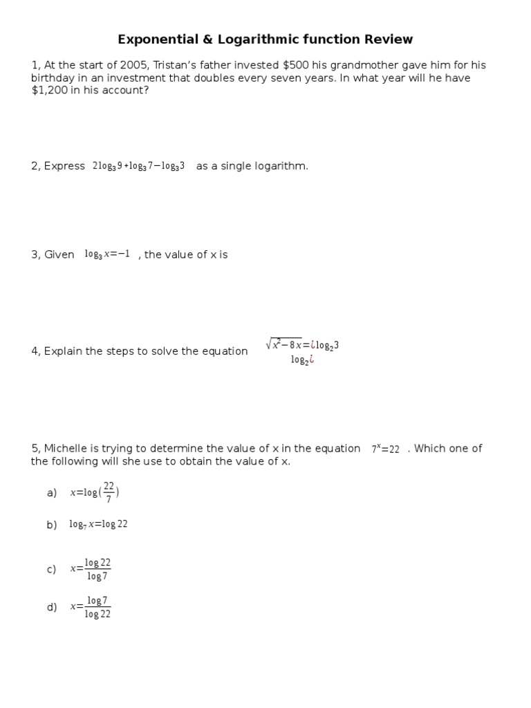 Exponential Review | PDF | Logarithm | Exponential Function
