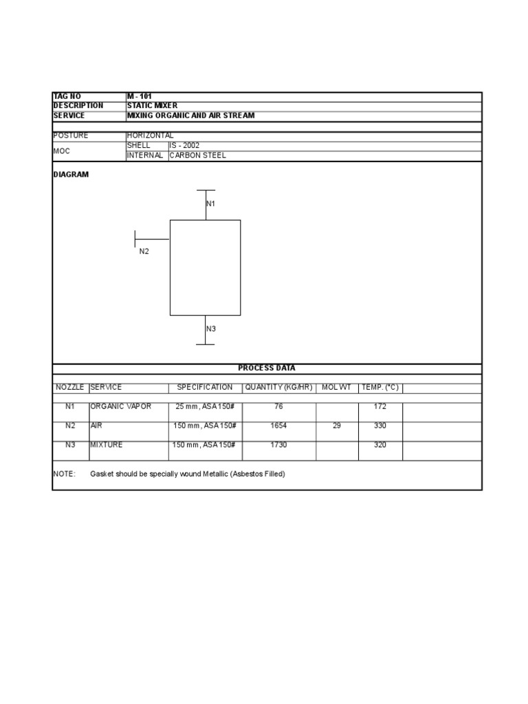 Tag No M - 101 Description Static Mixer Service Mixing Organic and Air ...