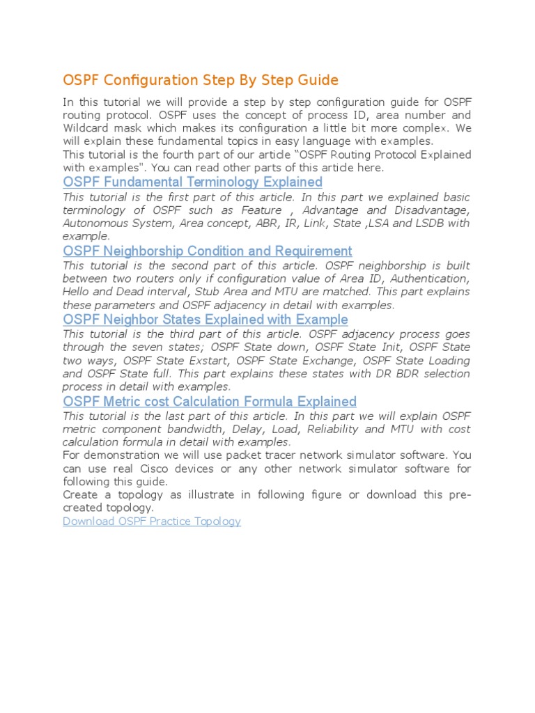OSPF Configuration Step by Step Guide | PDF | Router (Computing) | Ip Address