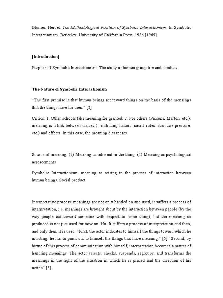 Blumer, Herbet. The Methodological Position of Symbolic Interactionism ...
