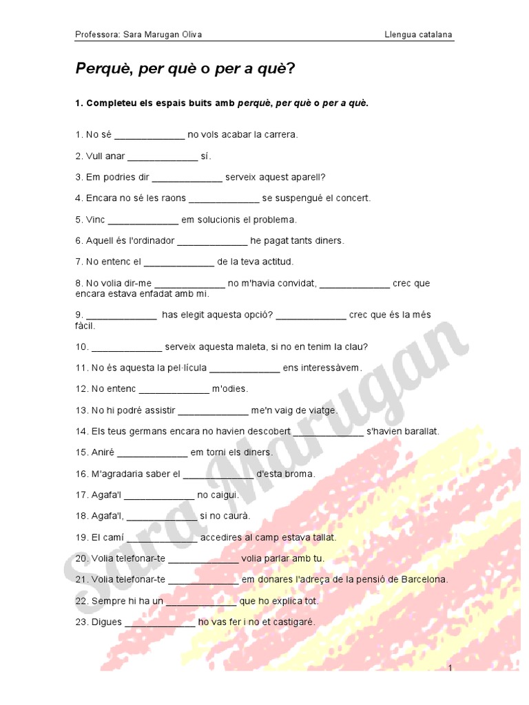Exercicis de Perque Per Que Per A Que | PDF