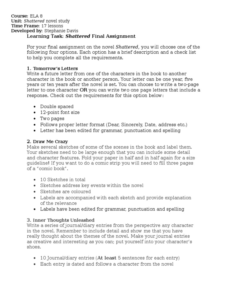 Shattered Final Learning Task | PDF | Writing