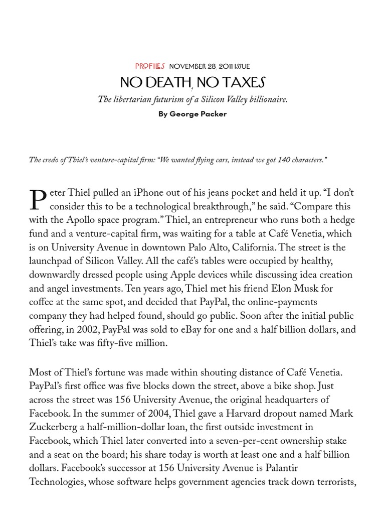 Packer, George - Interview Peter Thiel | PDF | René Girard | Facebook